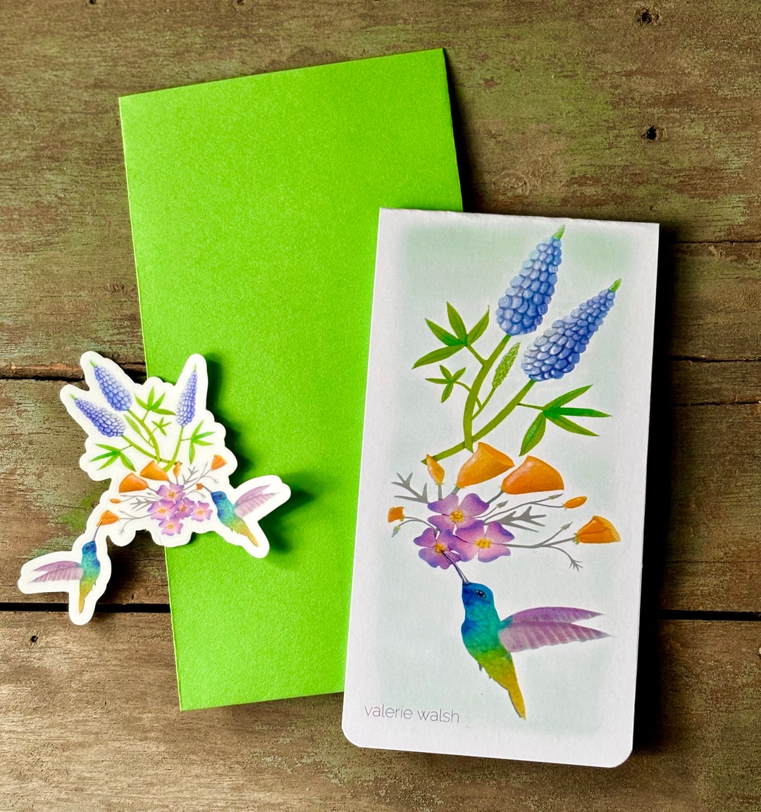 California Native Flowers Slimline GREETING CARD | Hummingbirds-poppies ...