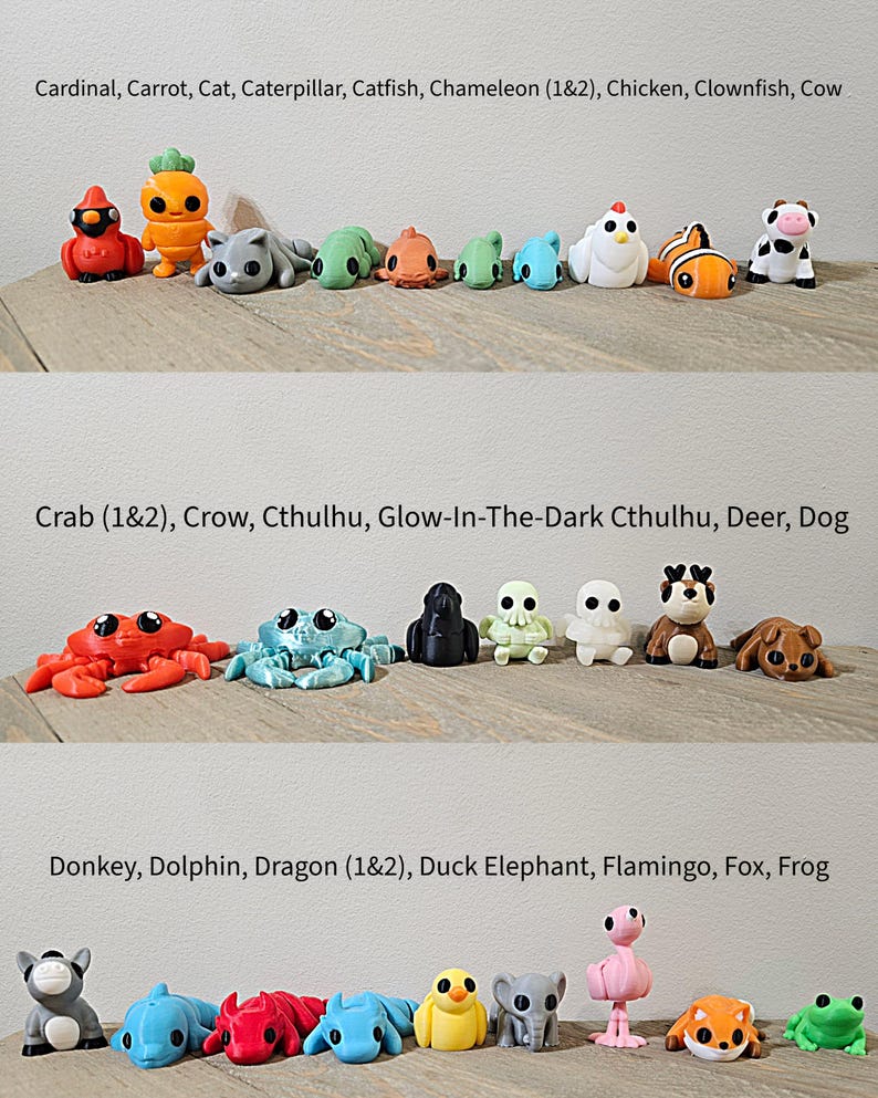 Articulating Mini Animals 3d Printed Fidgets ZOU3D - Etsy