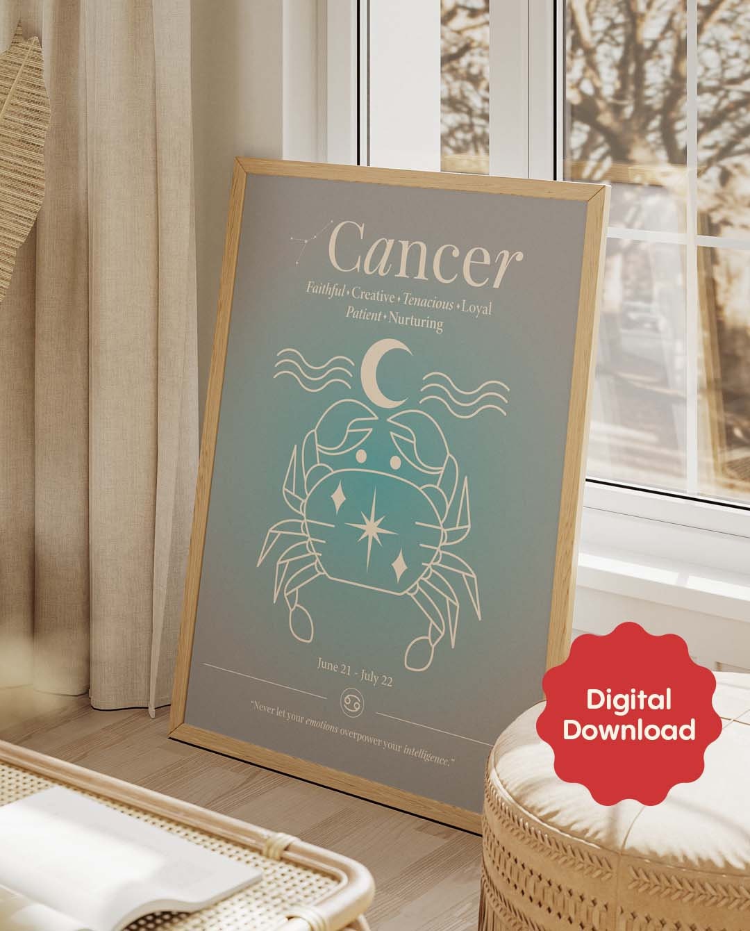 Cancer Zodiac Star Signs Digital Printable Wall Art Poster Spiritual ...