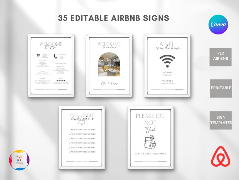 Airbnb Sign Bundle Template With PLR Commercial Use Resell Rights - Etsy