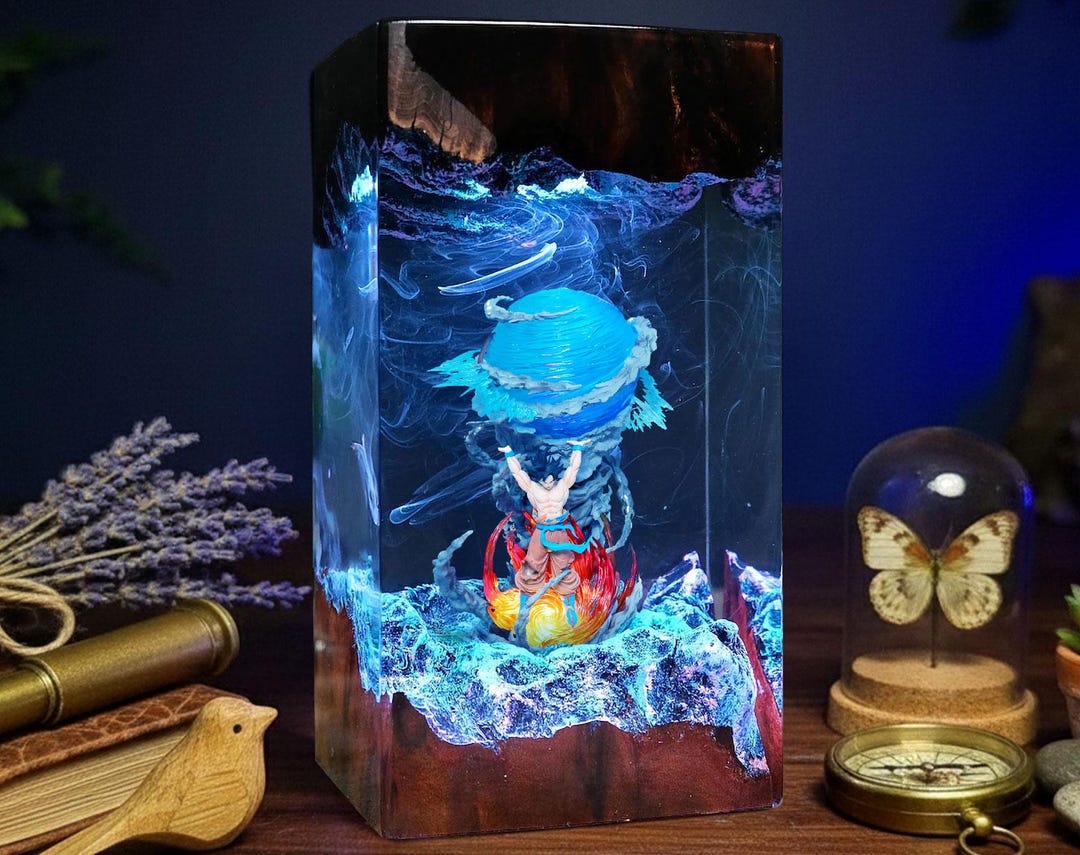 Genkidama Resin Lamp, Anime Diorama LED Lamp, Blue Crystal Glow Geode ...