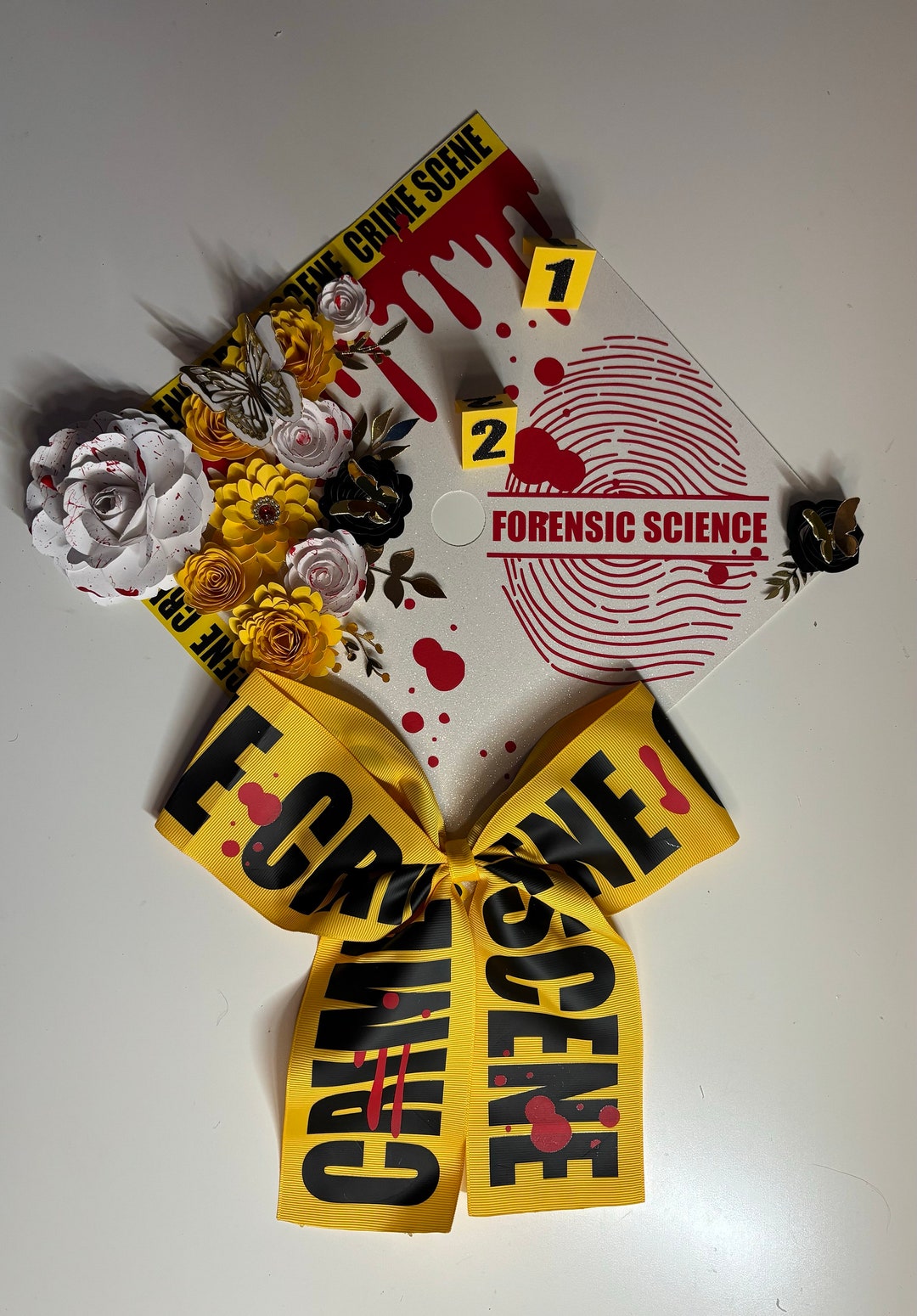 Forensic Science Graduation Cap Topper: Glitter, Crime Scene Bow ...