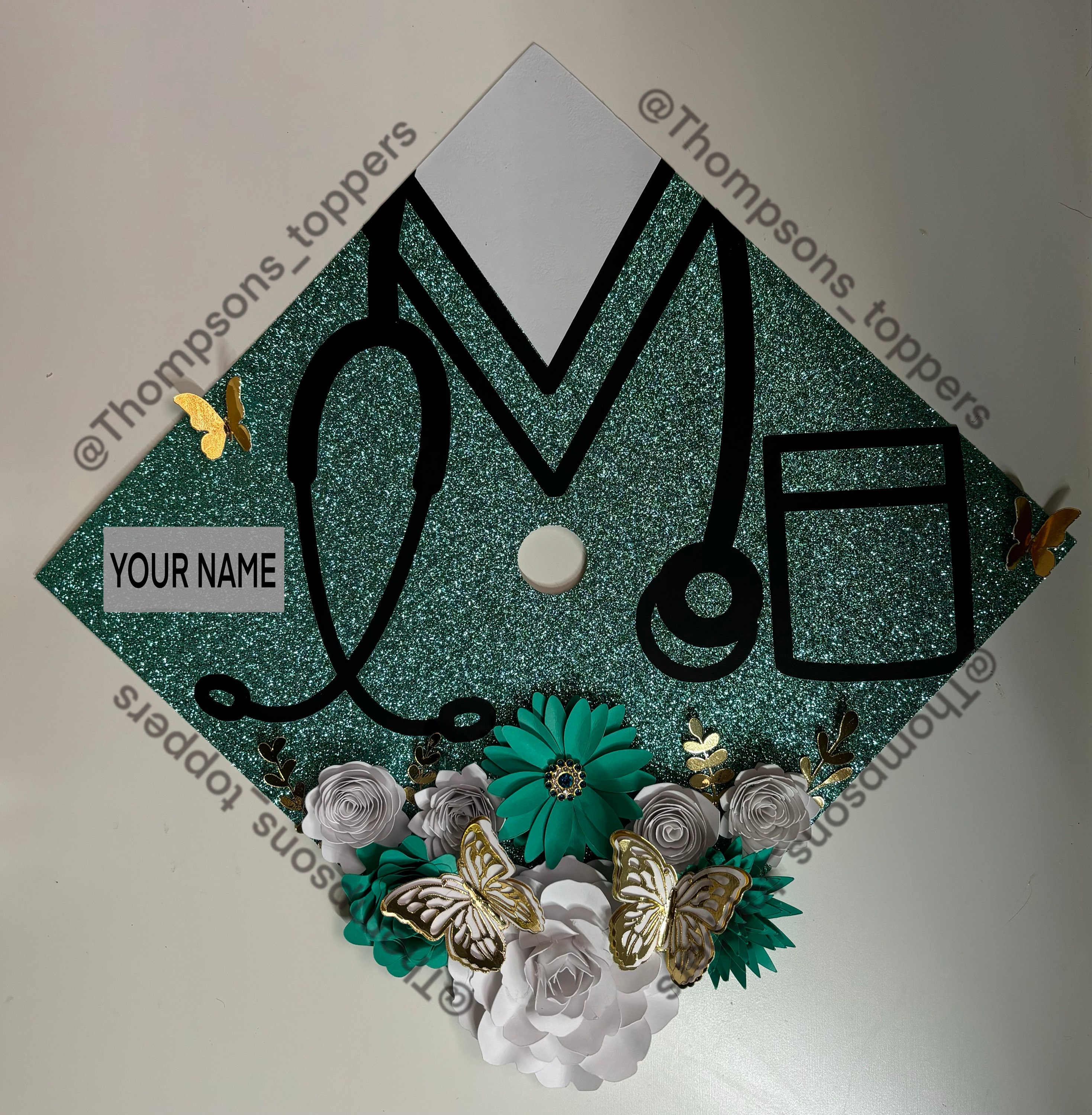 Medical Graduation Cap Topper, Glitter Cardstock, Flowers, Scrubs ...