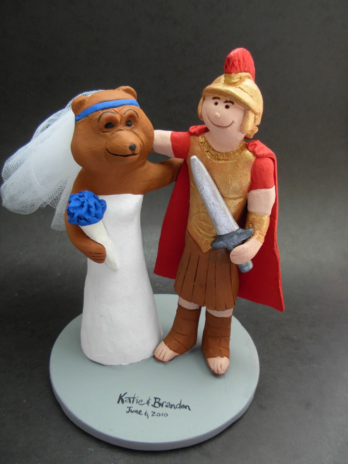 Bear and Gladiator College Mascot Wedding Cake Toppers, Bear Bride ...