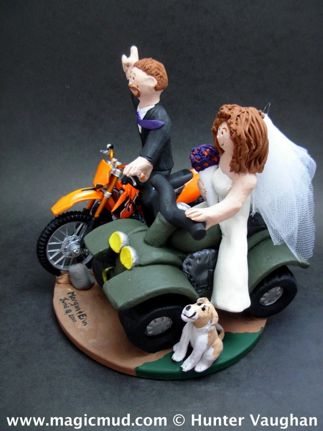 Bride on ATV Groom on Motorcycle Wedding Cake Topper, ATV Riders ...