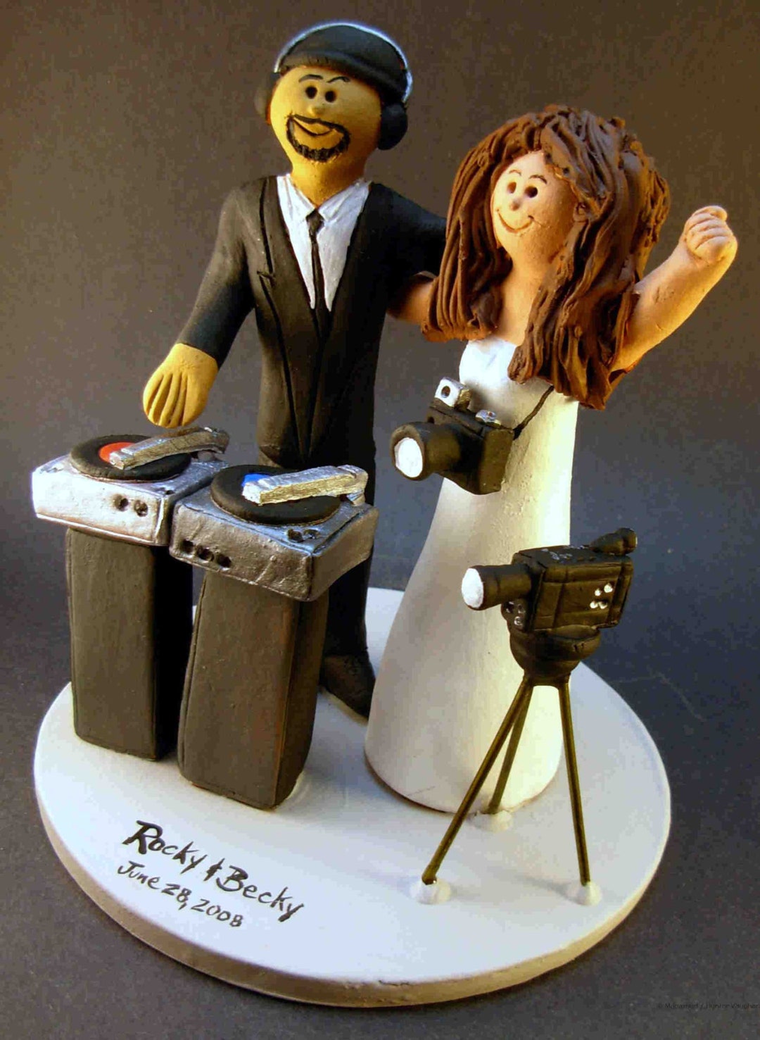 American Bride and Latino Groom Wedding Cake Topper, DJ Wedding Cake ...