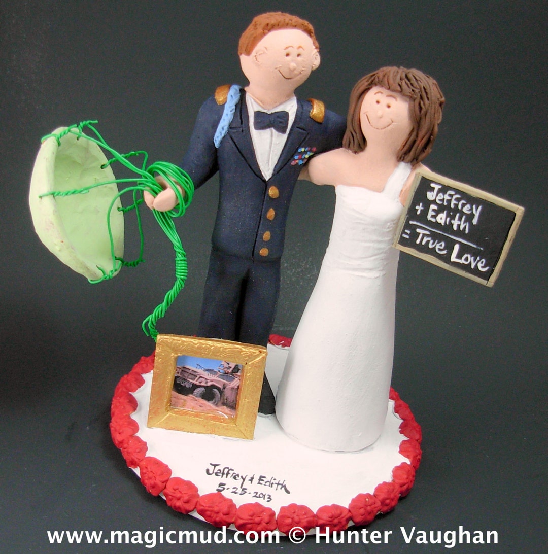 Teacher Bride Marries Paratrooper Groom Wedding Cake Topper, Soldier's ...