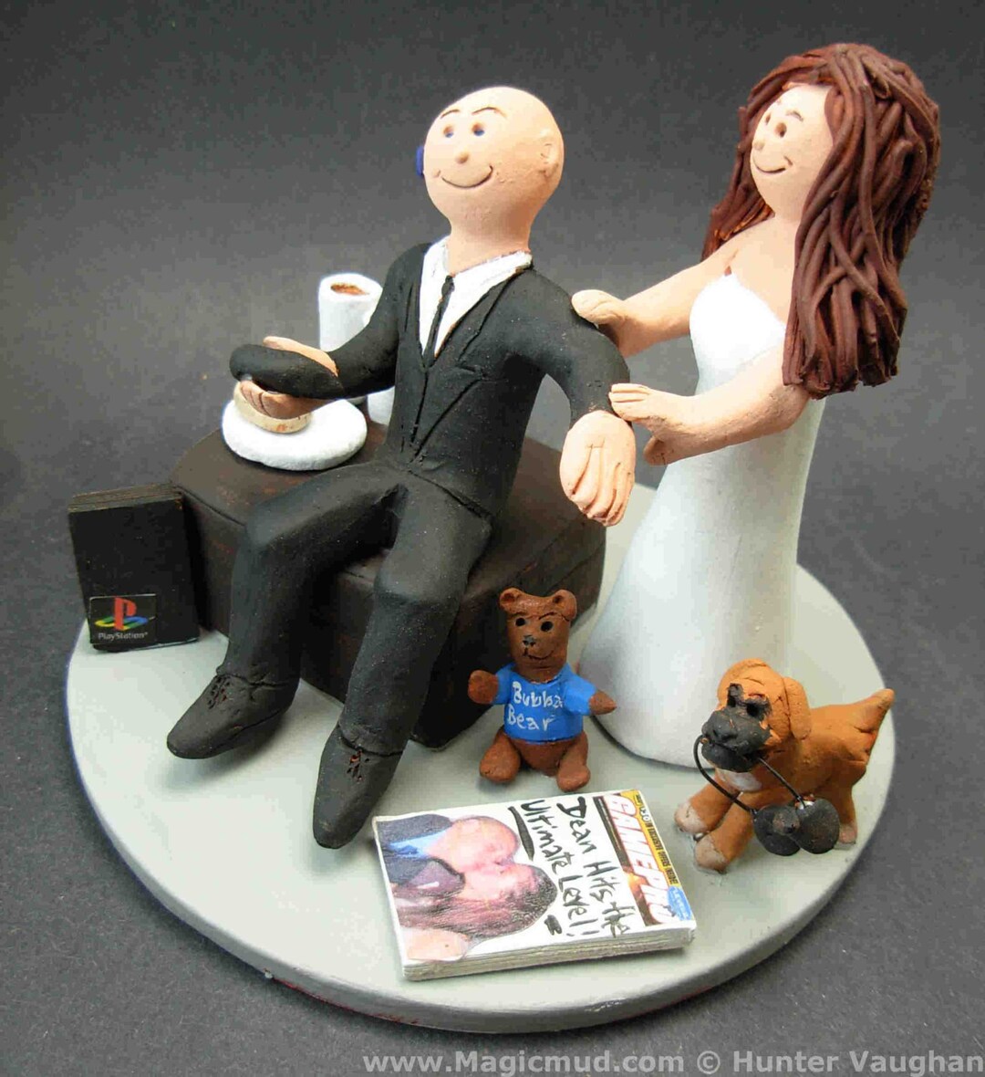 Video Gamer Groom Wedding Cake Topper - Bride Drag Video Gameing Groom ...