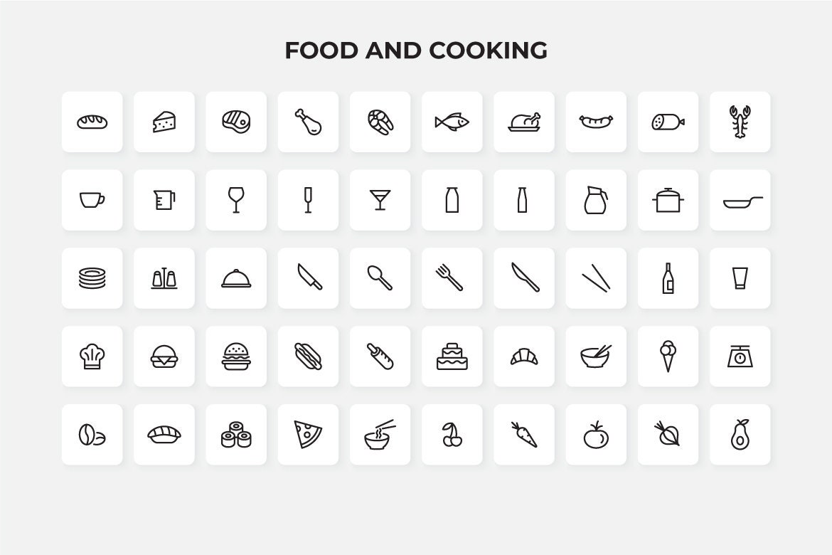 Food and Cooking Icons Pack. Outline Icons Set. Editable Canva Icons ...