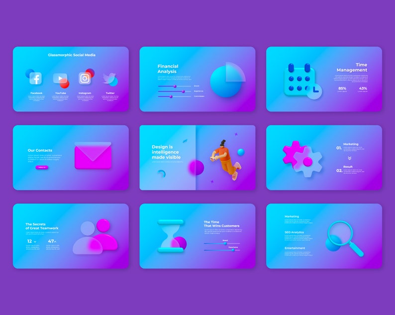 Glassmorphism Animated Powerpoint Template Infographic Diagrams Frosted ...