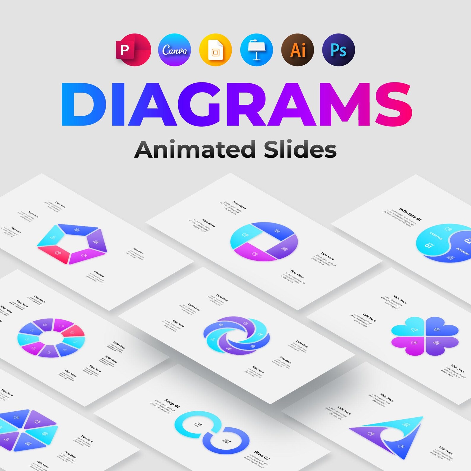 Animated Diagrams. Powerpoint Template. Canva Editable Template. Google ...