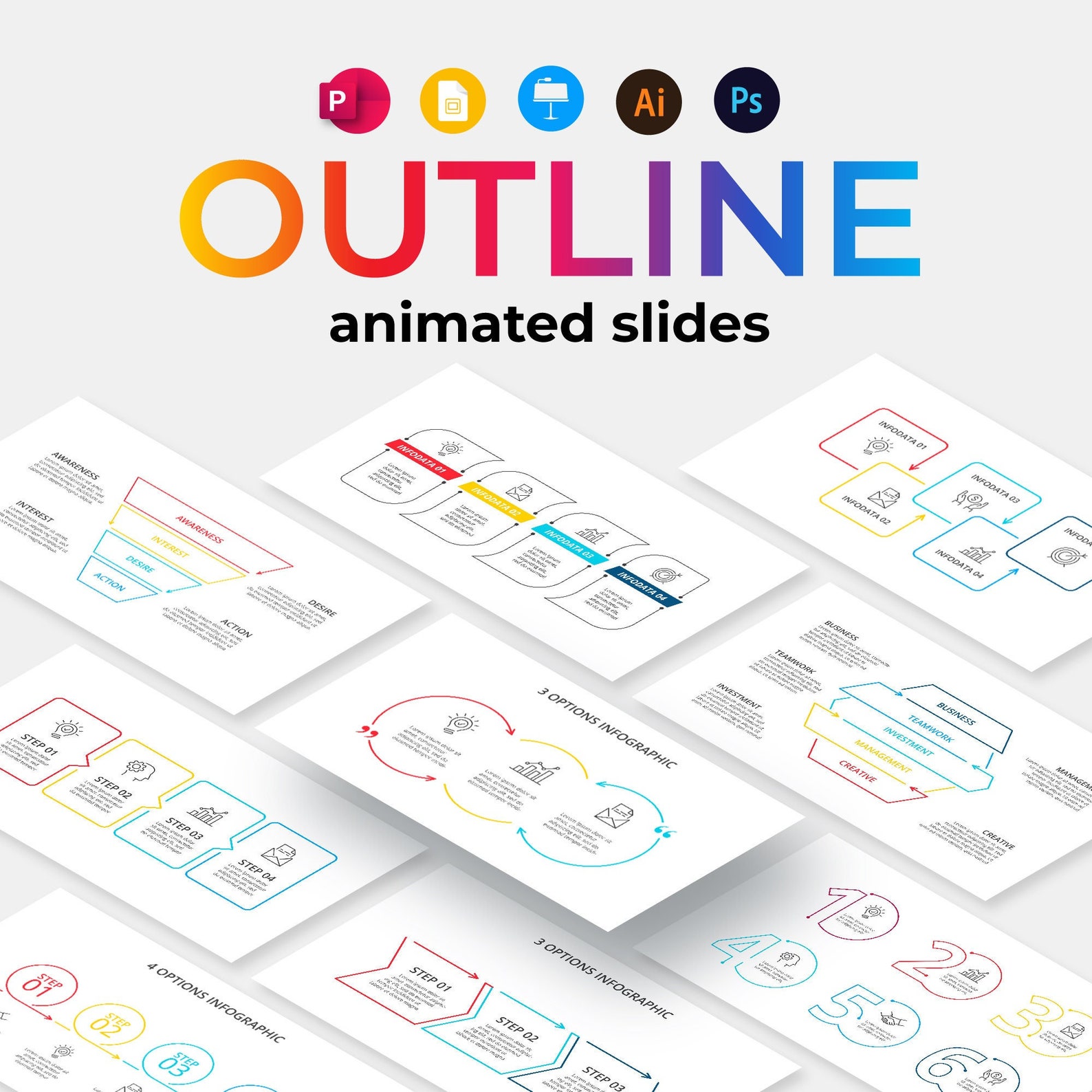Animated Powerpoint Template | Outline Infographics Powerpoint ...