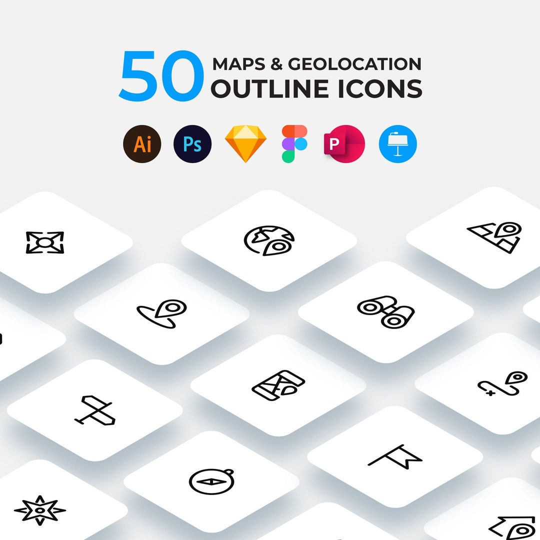 50 Outline Maps Icons Pack Navigation and Geolocation Icons Set Figma ...