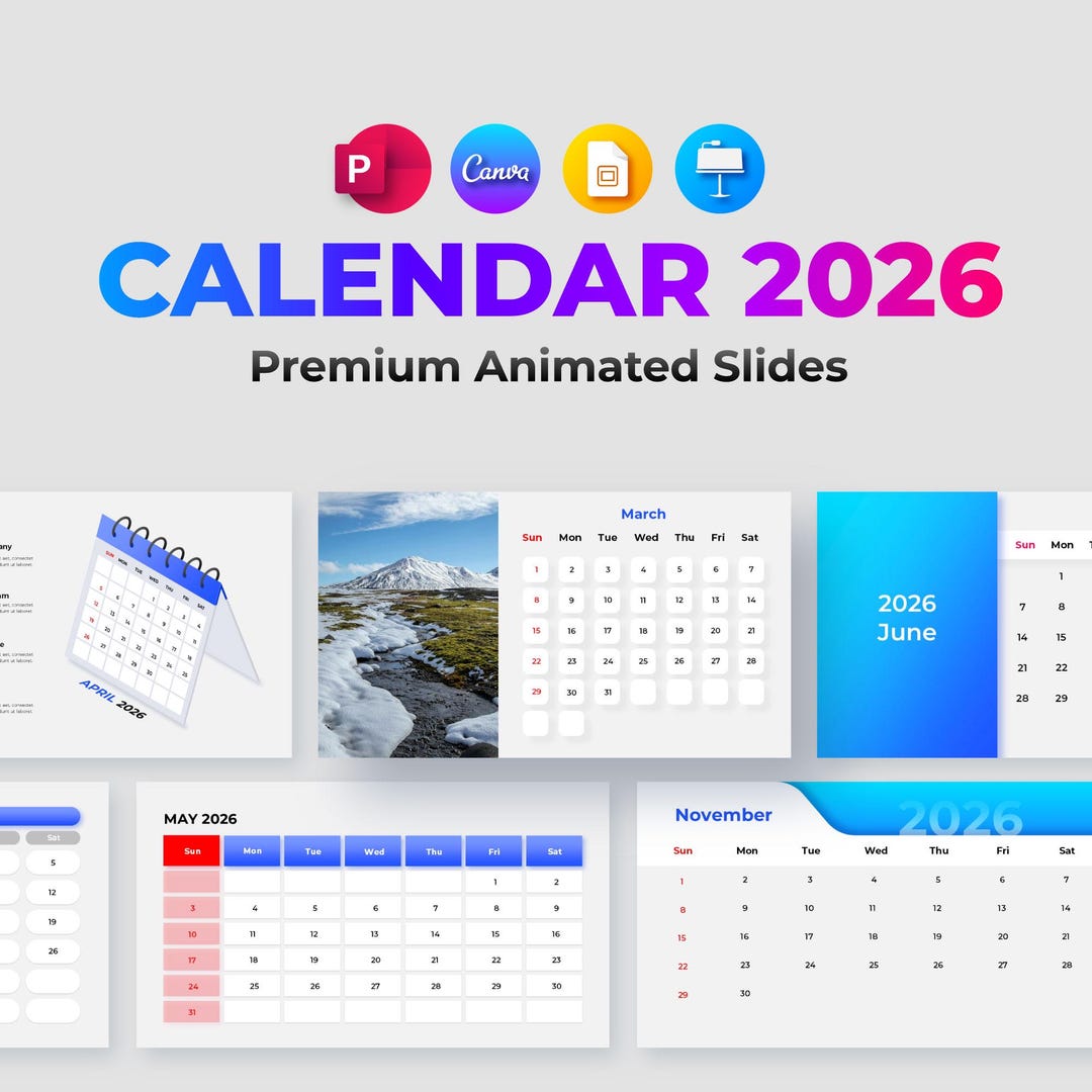 Animated Calendar 2026 Powerpoint Template. Canva 2026 Editable ...