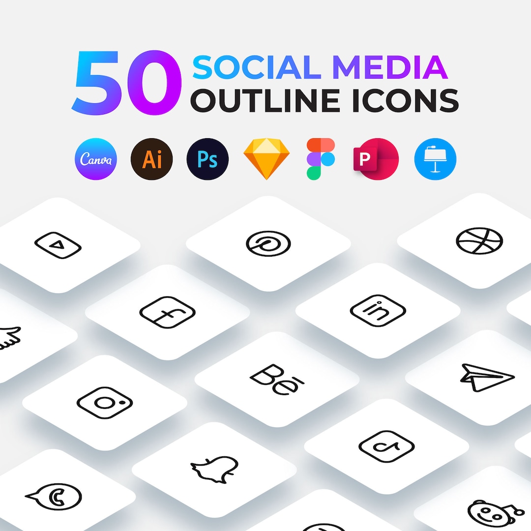 Social Media Outline Icons Pack. Social Media Icons Set. Editable Canva ...