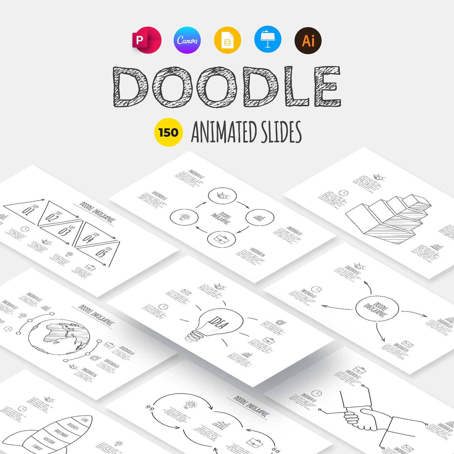 Doodle Powerpoint Template, Canva Template, Animated Infographic, Canva ...