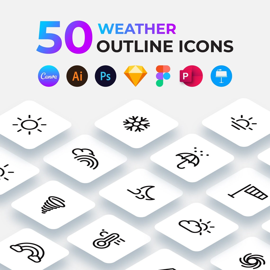Weather Icons Pack. Forecast Outline Icons Set. Canva Editable Icons ...