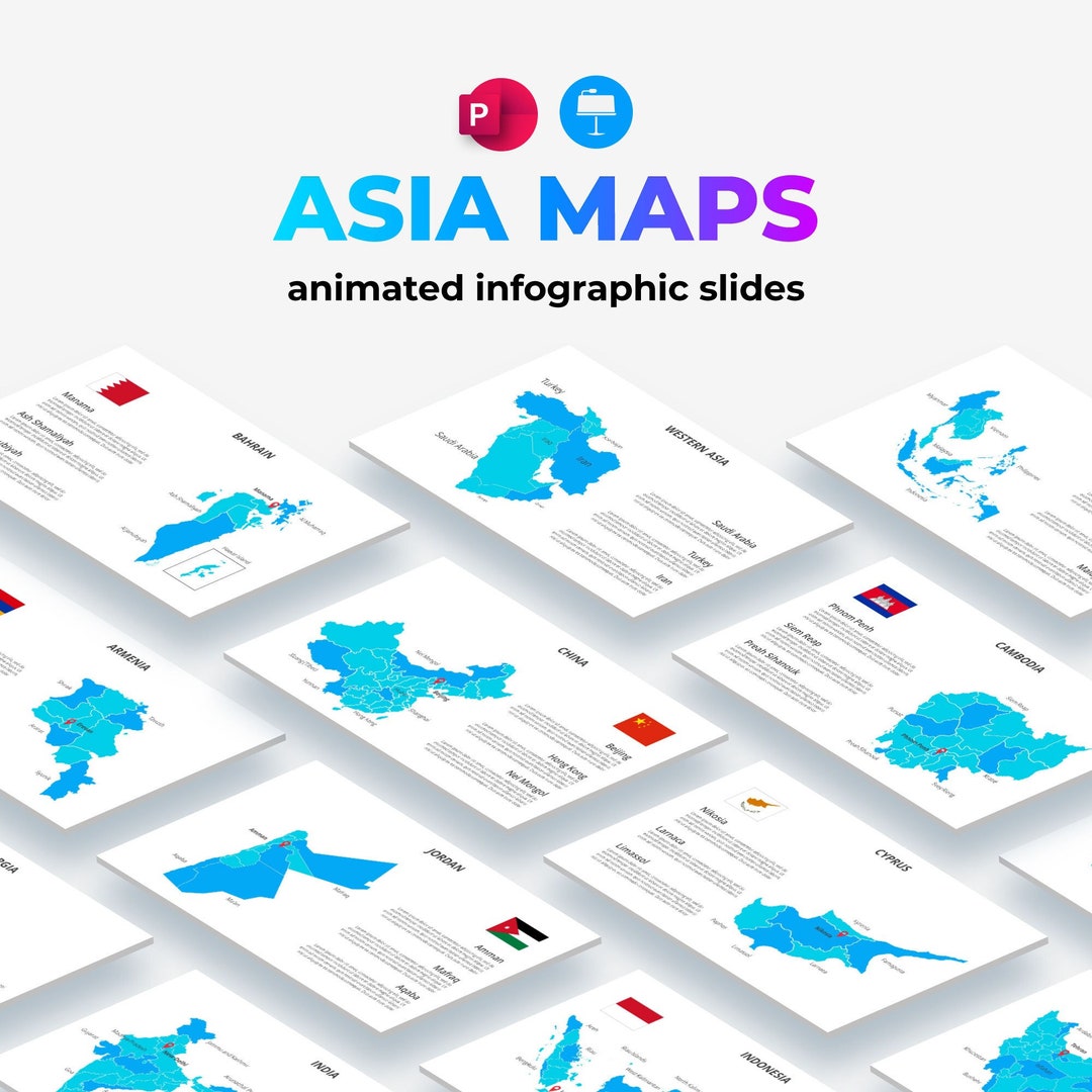 Asian Maps Bundle: Animated Powerpoint Templates Set | Infographic ...