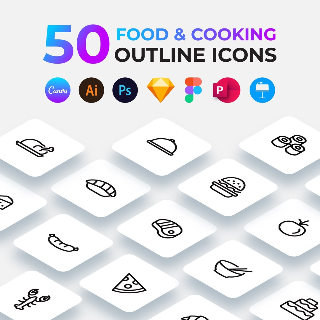 Food and Cooking Icons Pack. Outline Icons Set. Editable Canva Icons ...