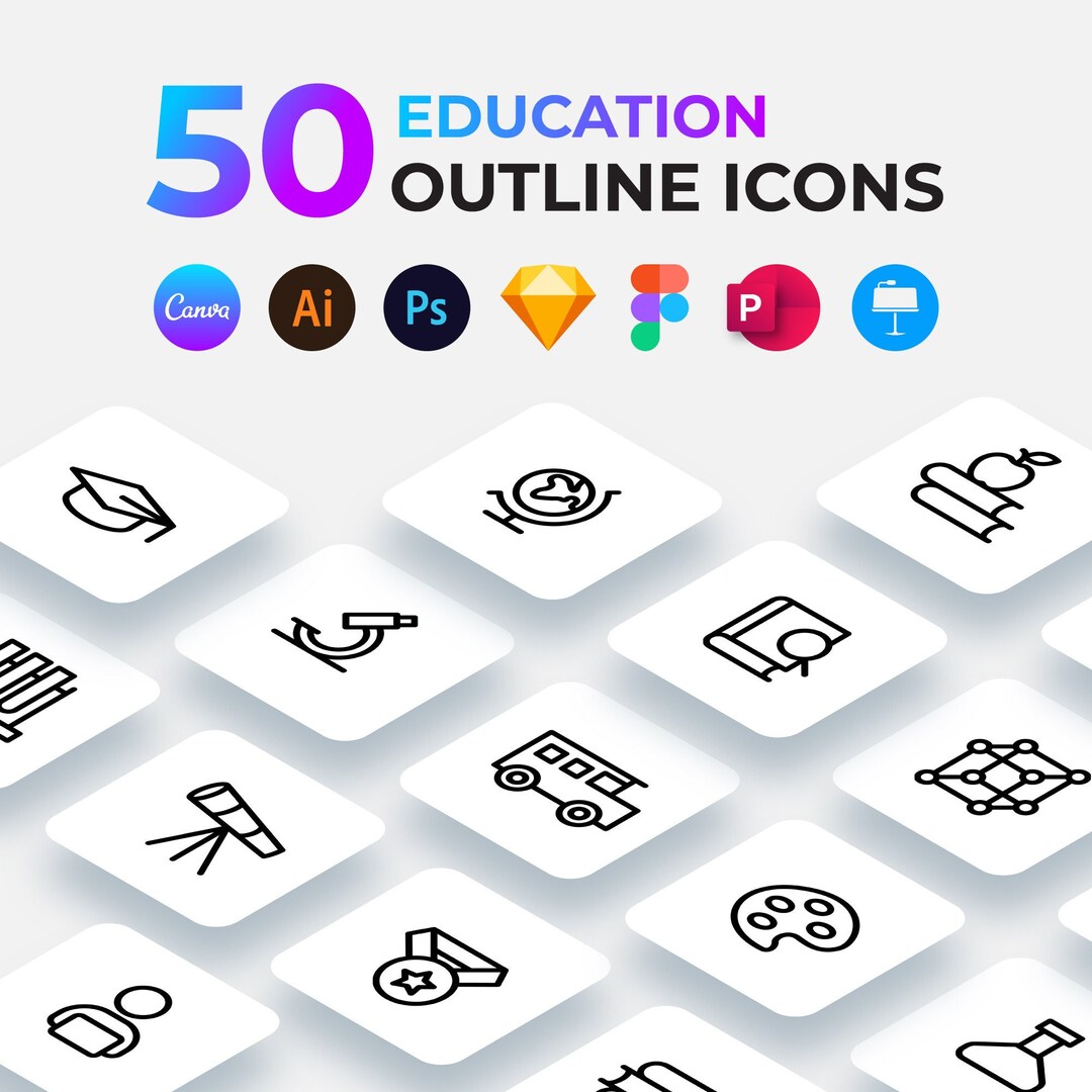 Education Icons Pack. School Outline Icons Set. Canva Editable Icons ...