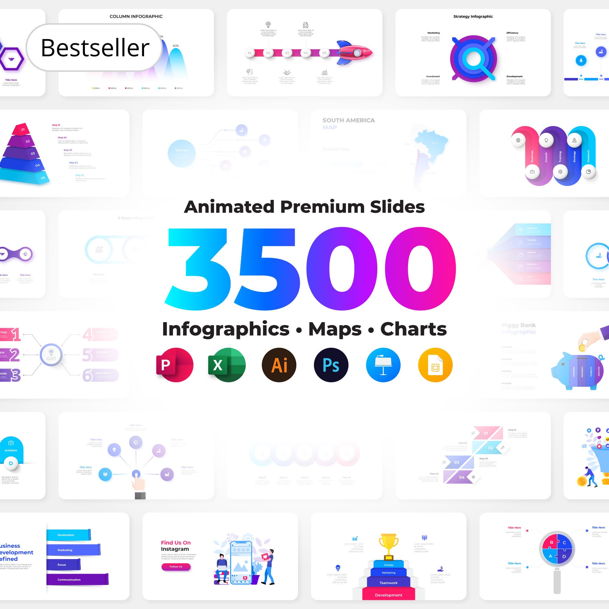 3500 Animated Slides Powerpoint Bundle | Infographic Diagrams, Maps and ...