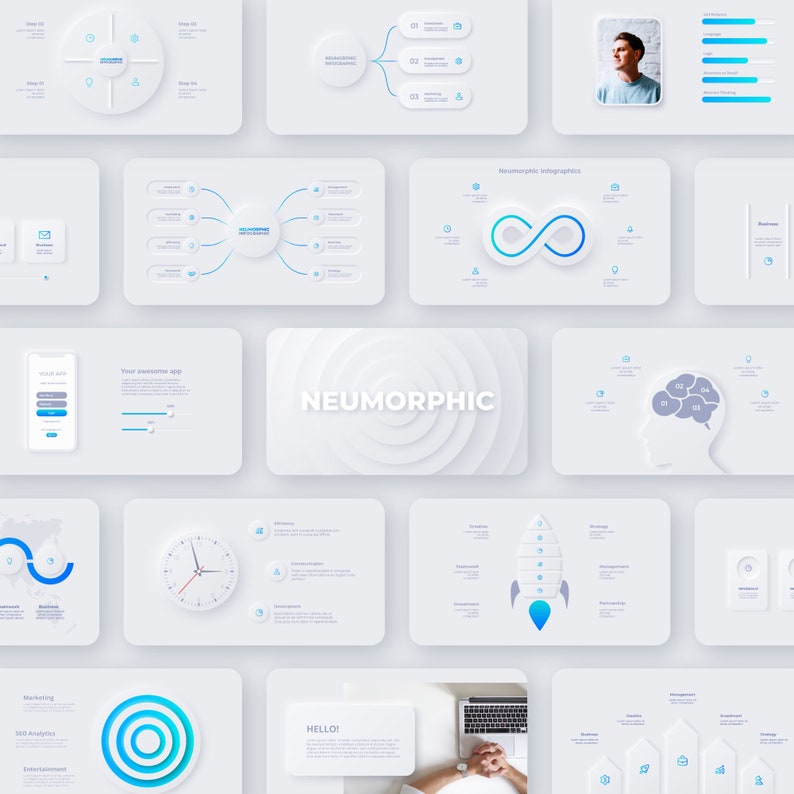 500 Neumorphic Powerpoint Templates Animated Infographic Editable ...