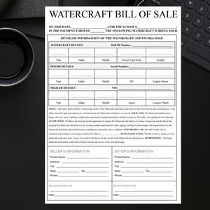 Boat/watercraft Bill of Sale, W/receipt Form Print and Go - Etsy