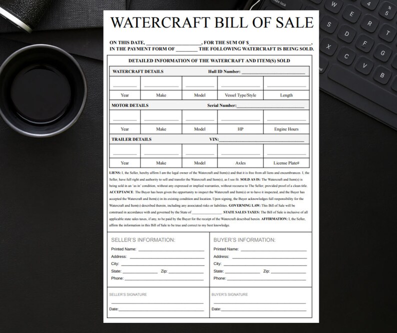 Boat/watercraft Bill of Sale, W/receipt Form Print and Go - Etsy