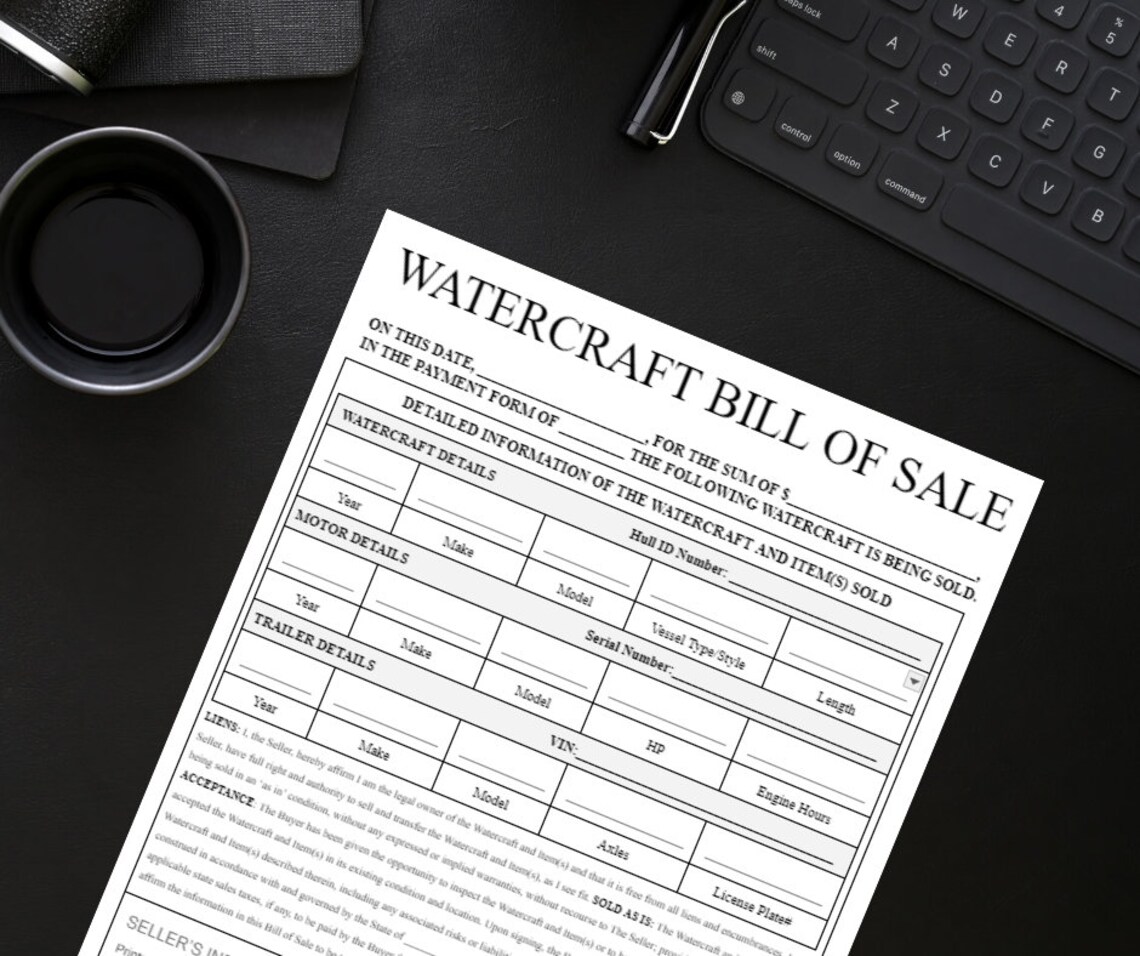 Boat/watercraft Bill of Sale, W/receipt Print Only Form - Etsy