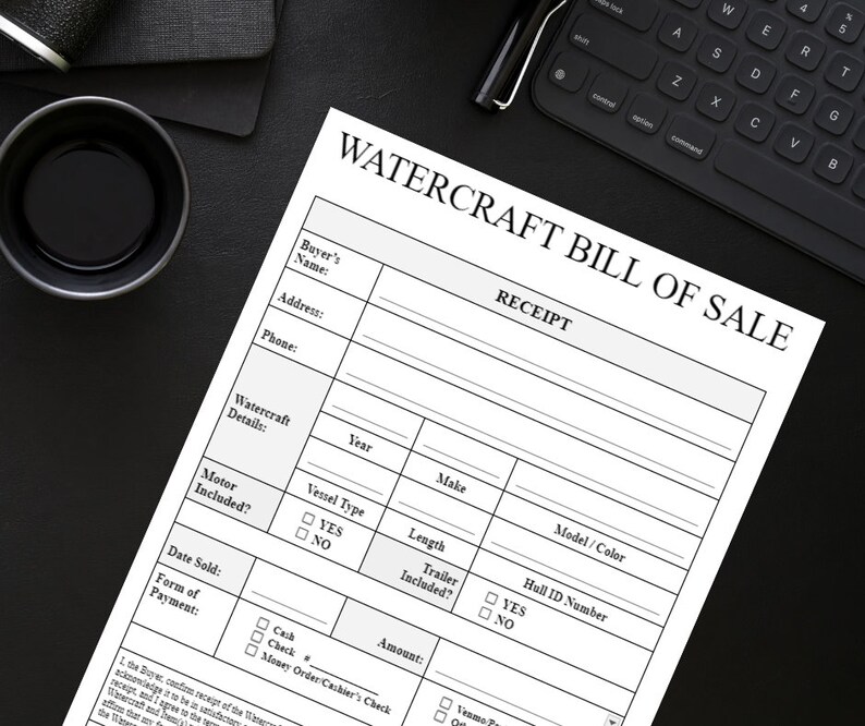 Boat/watercraft Bill of Sale, W/receipt Print Only Form - Etsy