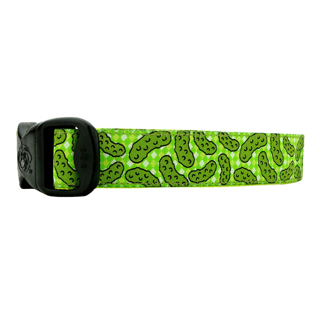 3 Dirty Dawgz Adjustable 1" Gingham Dill Pickles Dog Collars for Medium ...