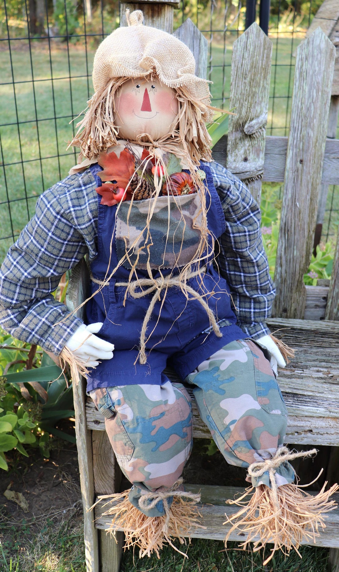 Country Scarecrow 36" Long, Real Clothes, Gloves, Hand Sewn Poseable ...