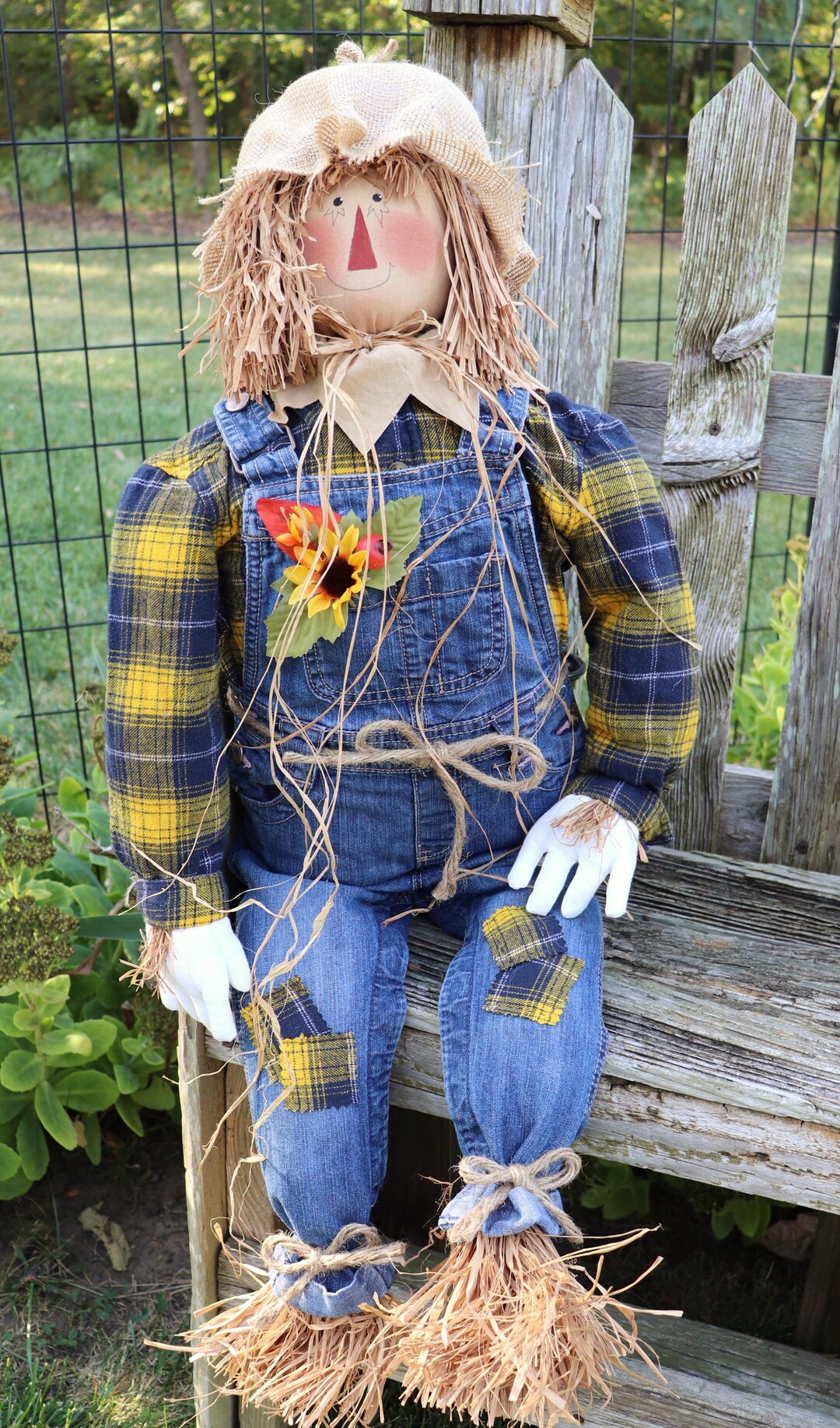 Country Scarecrow 36" Long, Real Clothes, Gloves, Hand Sewn Poseable ...