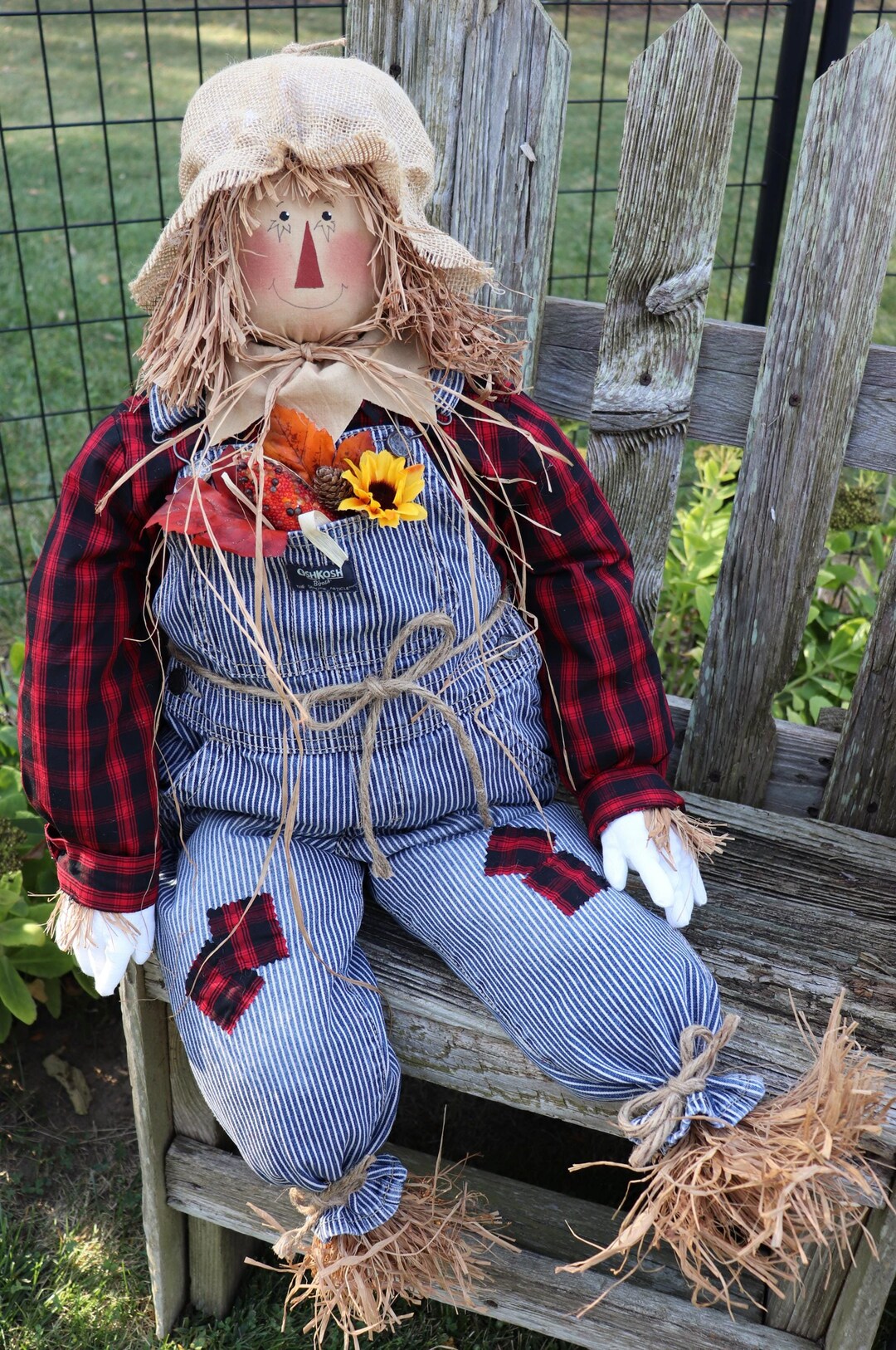 Country Scarecrow 35" Long, Real Clothes, Gloves, Hand Sewn Poseable ...