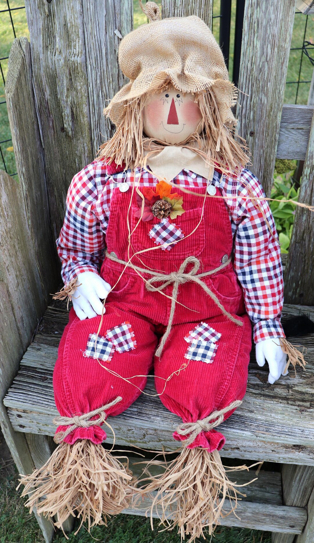 Country Scarecrow 33" Long, Real Clothes, Gloves, Hand Sewn Poseable ...
