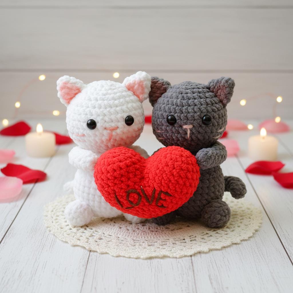 Couple Cat Crochet PDF Pattern - How to Crochet Valentine Gift for ...