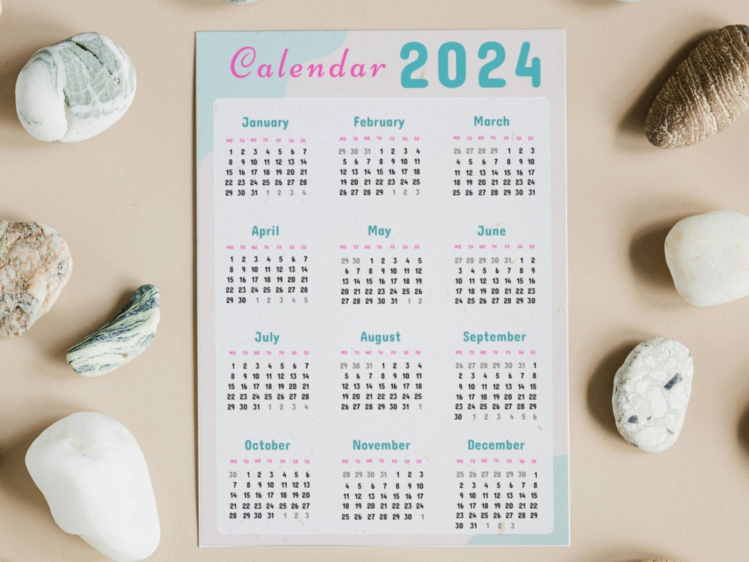 Printable 2024 Yearly Calendar Year at A Glance Wall Calendar Instant ...