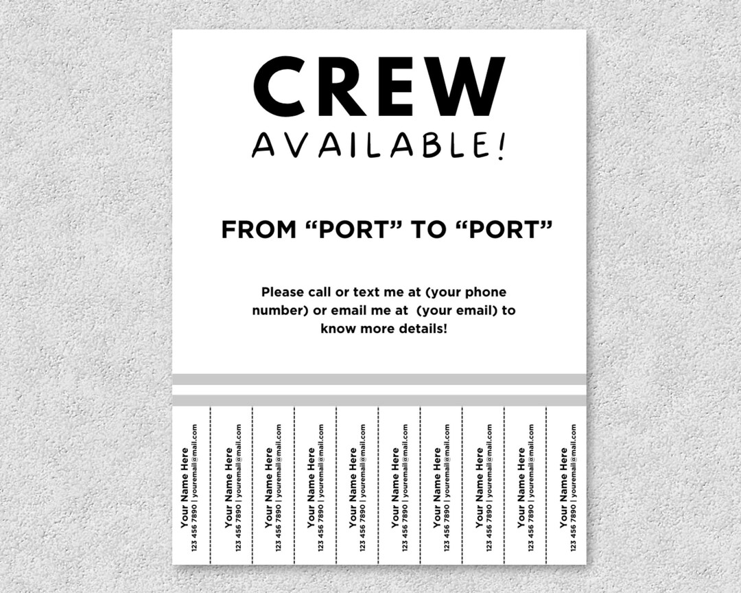 Editable Crew Available Tear-off Flyer, Canva Tear-off Flyer Template ...