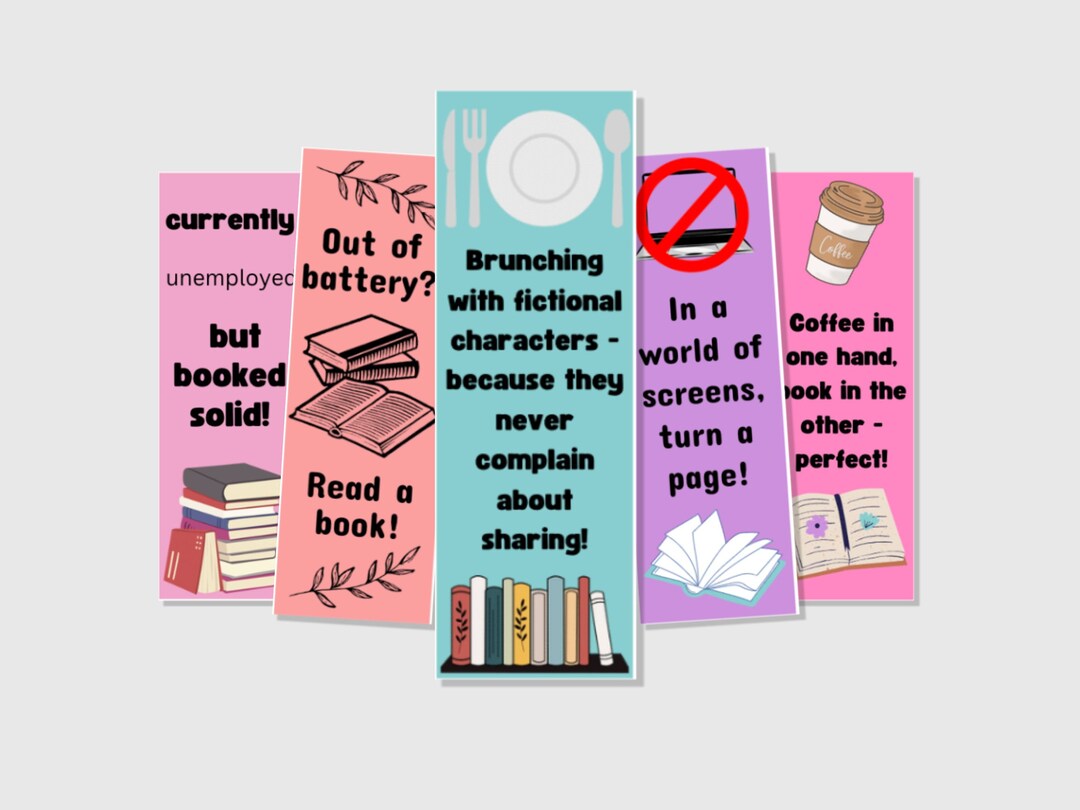 Fun Digital Printable Bookmarks Fun Bookish Phrases Instant Download ...