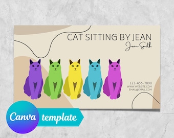 Business Card Template - Editable Canva Business Card Design - Cat ...