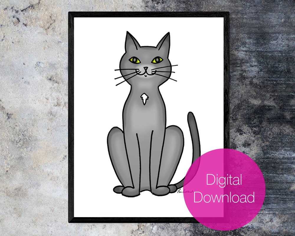 Stormy Pop Art Style Cartoon Cat Original Art Sketch of a Grey Kitty ...