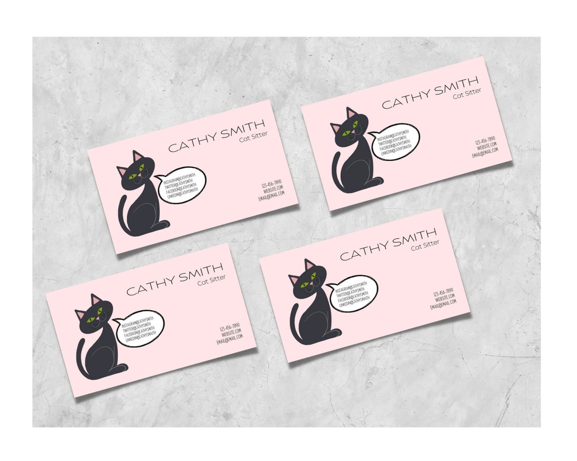 Business Card Template - Editable Canva Business Card Design - Cat ...