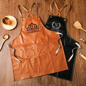 Personalized Bar Apron, PU Leather Workshop Apron With Pockets, Custom ...