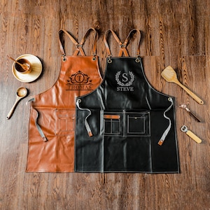 Personalized Bar Apron, PU Leather Workshop Apron With Pockets, Custom ...