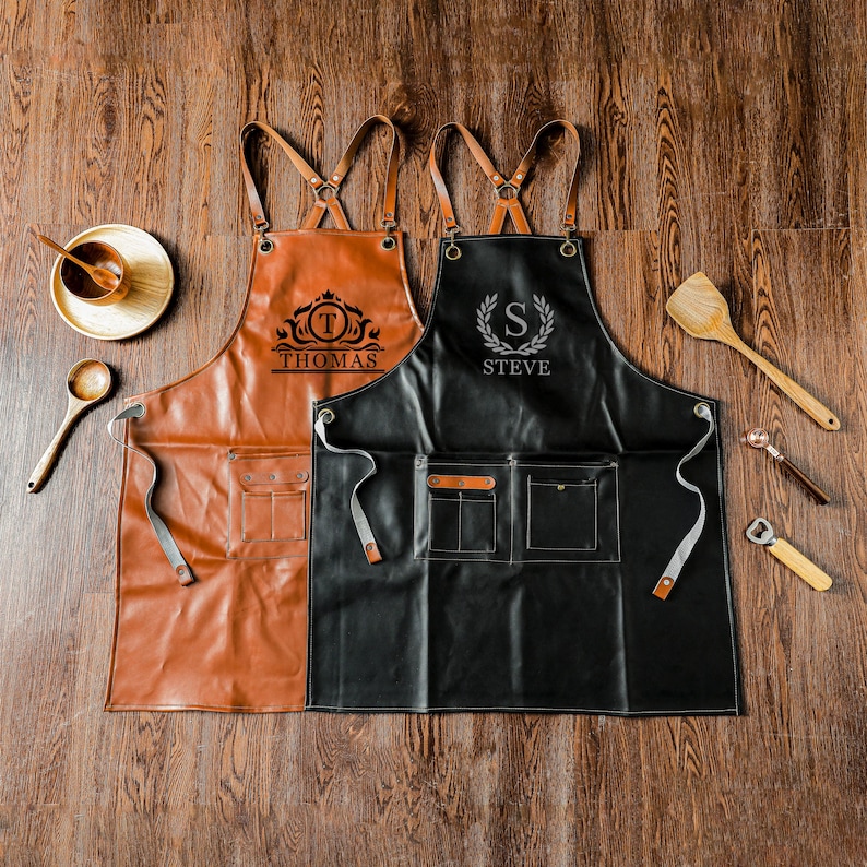Personalized Bar Apron, PU Leather Workshop Apron With Pockets, Custom ...