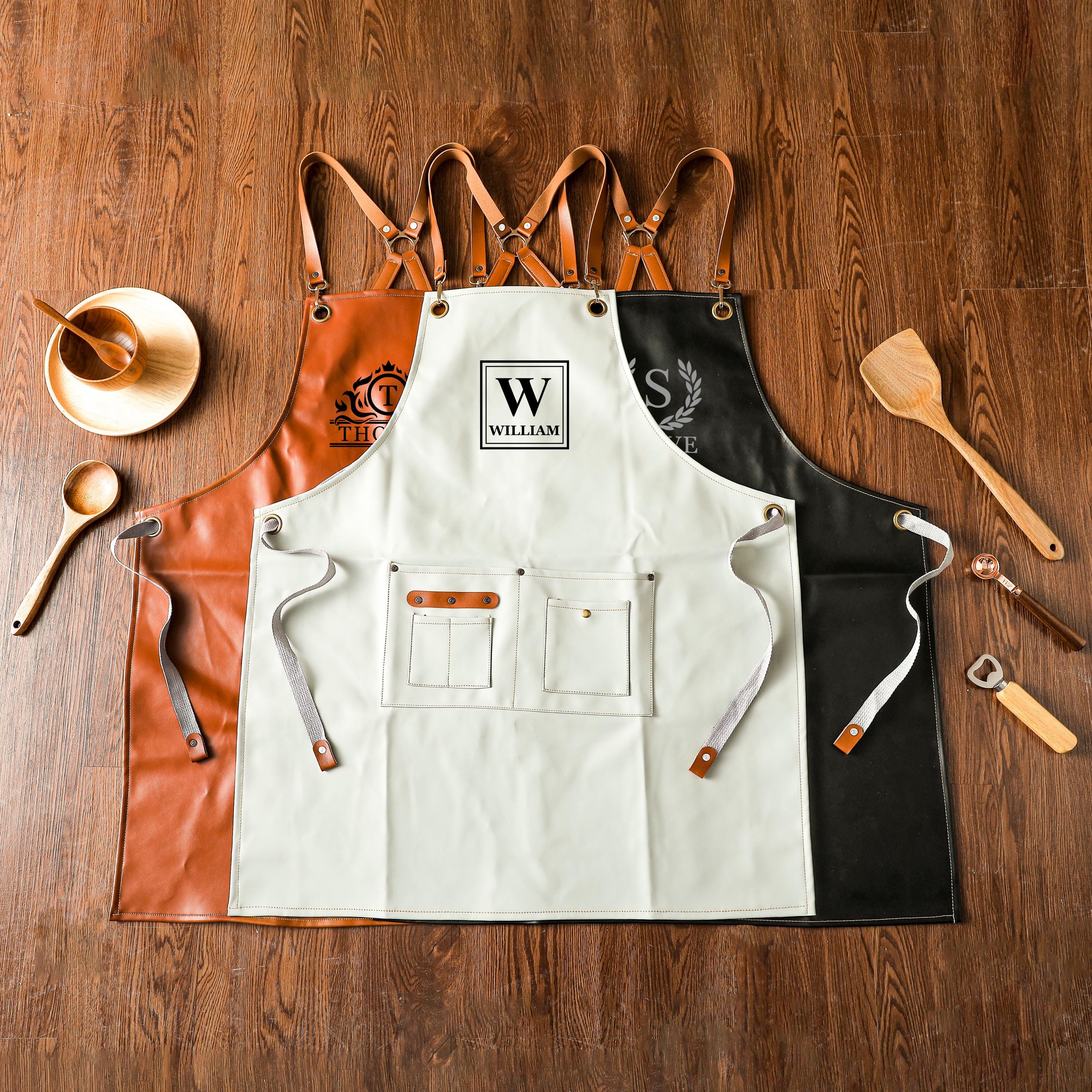 Personalized Bar Apron, PU Leather Workshop Apron With Pockets, Custom ...