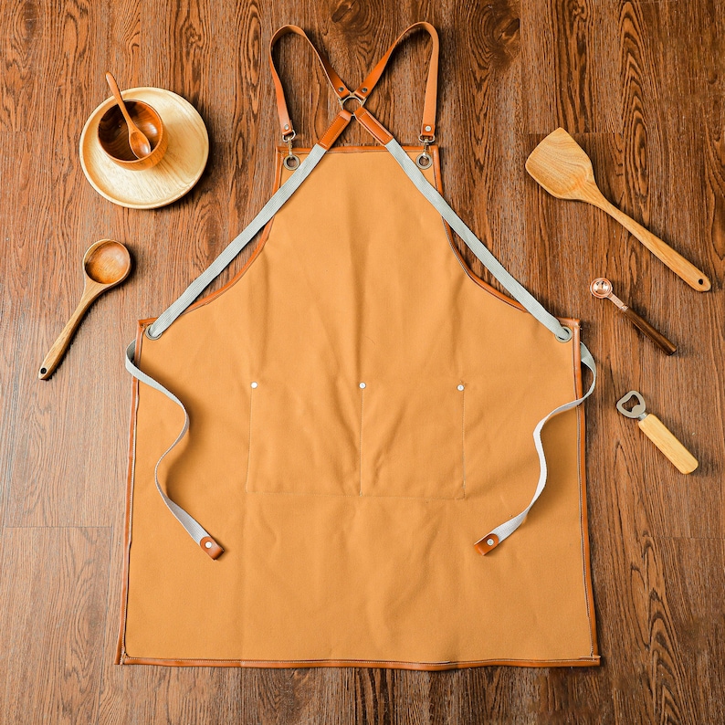 Personalized Bar Apron, PU Leather Workshop Apron With Pockets, Custom ...