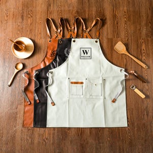 Personalized Bar Apron, PU Leather Workshop Apron With Pockets, Custom ...