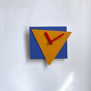 Blue and Yellow Pop Art Triangle Wall Clock: Modern Handcrafted ...