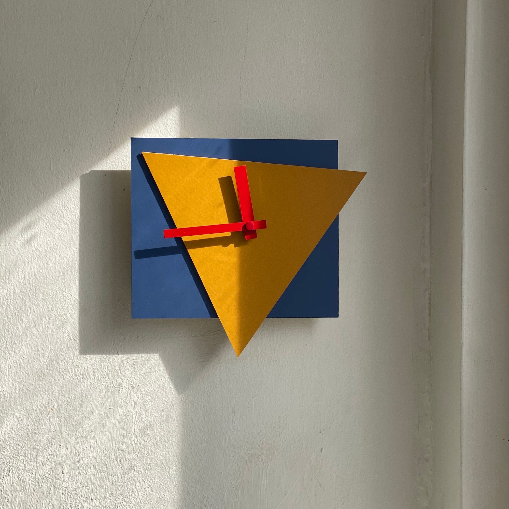Blue and Yellow Pop Art Triangle Wall Clock: Modern Handcrafted ...